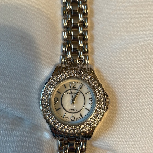 Elgin | Jewelry | Elgin Silver Watch With Crystal Bezel | Poshmark